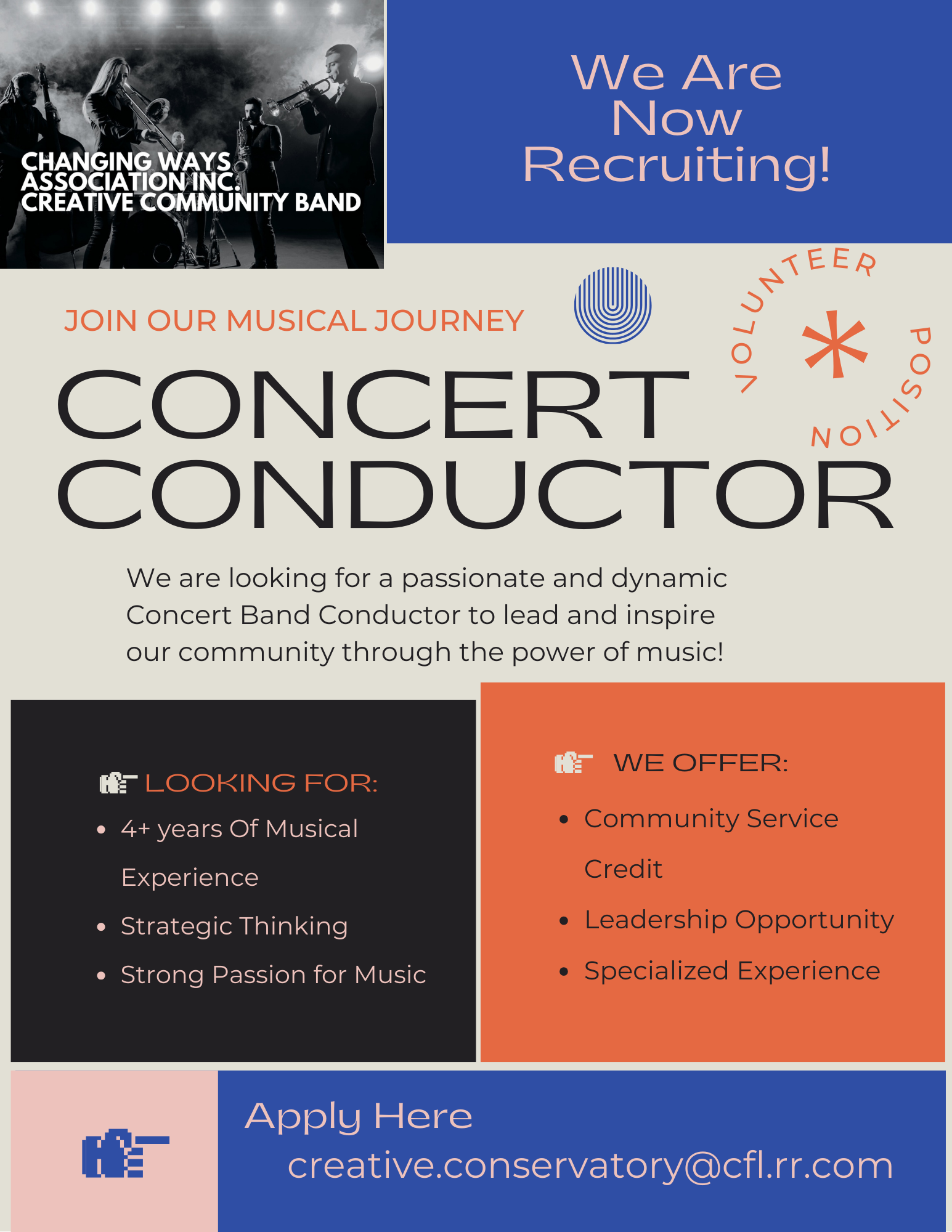 Recruitment Announcement - CREATIVE CONSERVATORY OF MUSIC AND ARTS